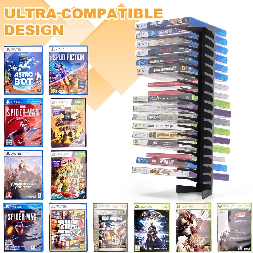 4 Pack Video Game Case Storage Wall Mount - Holds Up to 72 Disc Boxes ...