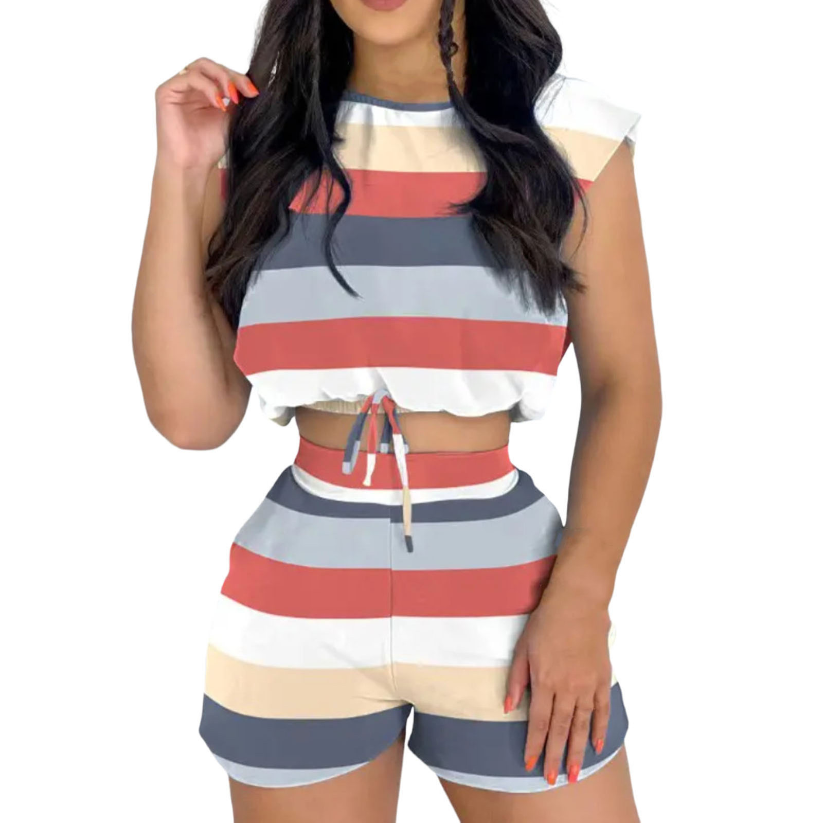 2 Pcs/set Women Tank Top Shorts Set Waist-exposed Mini Pants Simple ...