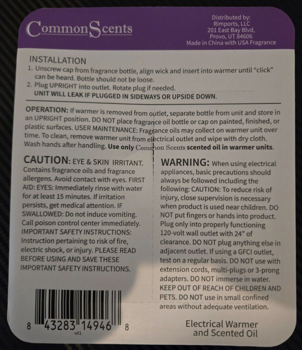 Common Scents 0.67oz Scented Oil & Warmer New in Package!