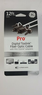 GE Pro Digital TOSLINK Fiber Optic Cable with Mini TOSLINK Adapters, 12 ...
