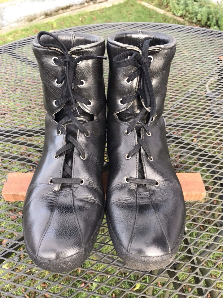 Vintage Padded Raichle Men's Size 10 Swiss Leather Lace Up Black Ski ...