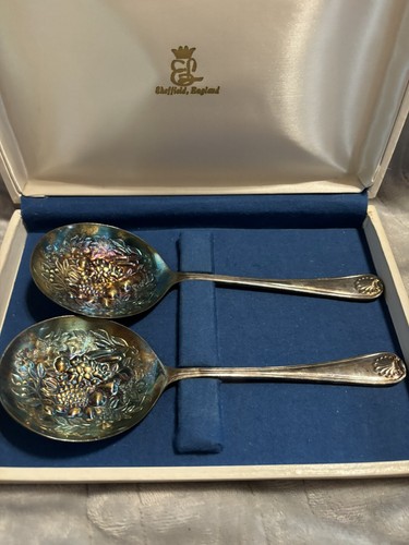 EL and Crown Sheffield England EPNS 24KT Gold Plate SERVING BERRY SPOON ...