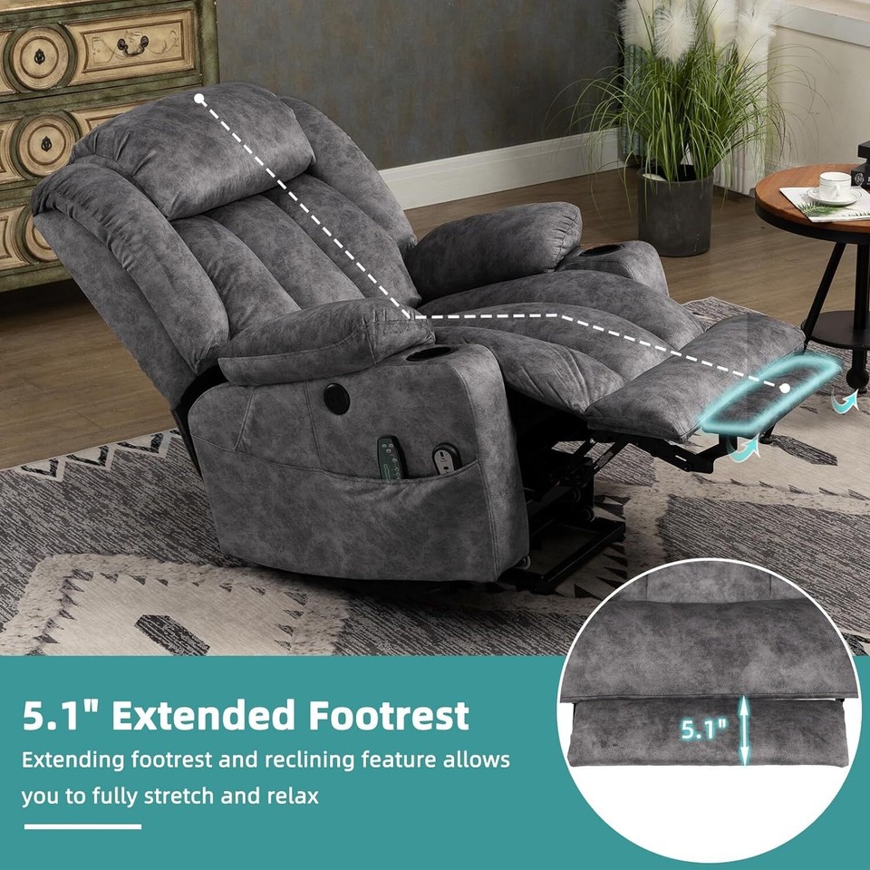 Oversized Power Lift Recliner Chair for BigMan w/Extended Footrest ...