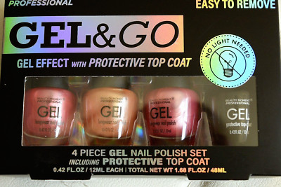 NEW IN BOX GEL&GO Gel Effect Nail Polish Set: 3 col +Protective Top ...