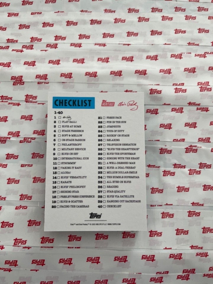2022 Topps Heritage Elvis Presley Elvis Heritage Checklist!! Card #40 ...