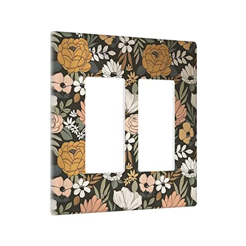 Vintage Green Leaves White Floral Double Rocker Light Switch Cover ...