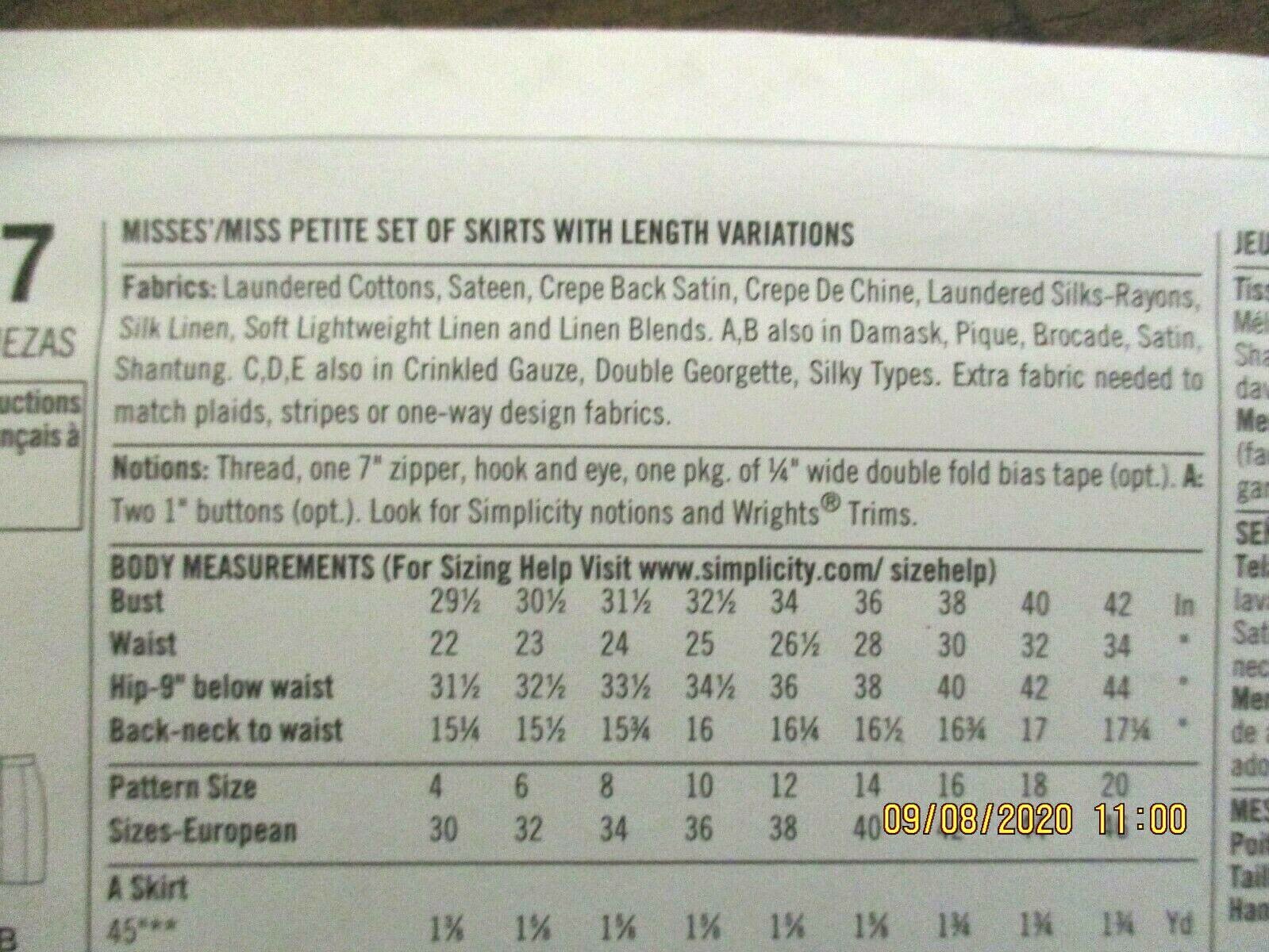 SIMPLICITY 1697 PATTERN - misses skirt with length variations - SIZES 4 ...