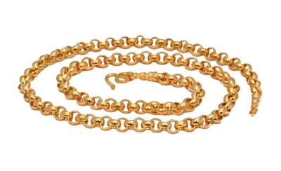 Heavy Rolo Chain 28" 8.5mm Baht Necklace 24K Yellow Gold GP Thai ...