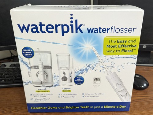 WATERPIK EVOLUTION & WATERPIK NANO WATERFLOSSER COMBO PACK NEW IN BOX ...
