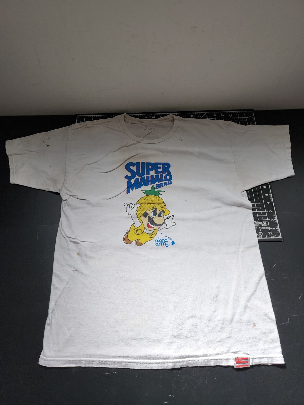 Super Mahalo Brah Aloha Army White T-Shirt Men's Size Large Check ...