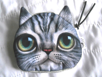 Lot - cat face coin purse, 3 postcards, survival bracelet, owl necklace ...