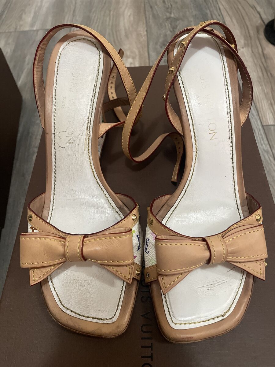 LOUIS VUITTON 100MM WHITE LV MONOGRAM MULTICOLORE MULE LOUIS VUITTON 100MM WHITE LV MONOGRAM MULTICOLORE MULE