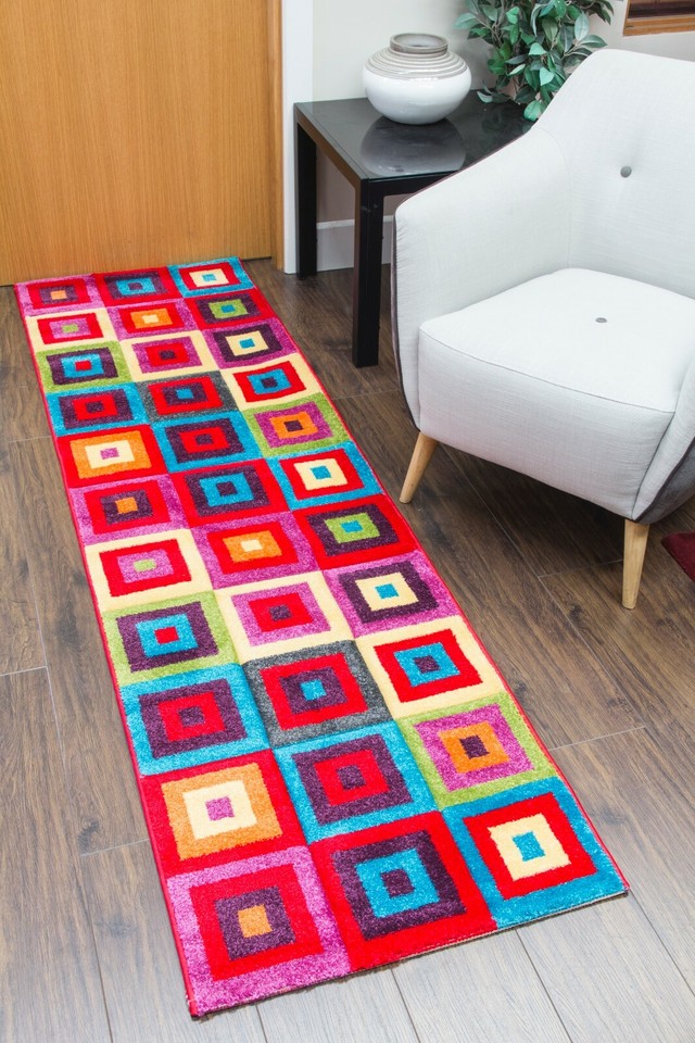 Multi Coloured Rugs Runners Carpet Rainbow Design Mat Hand Carved ...