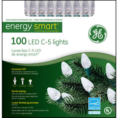 GE 100-Count LED Christmas C5 White String Lights ENERGY STAR 97576LO ...