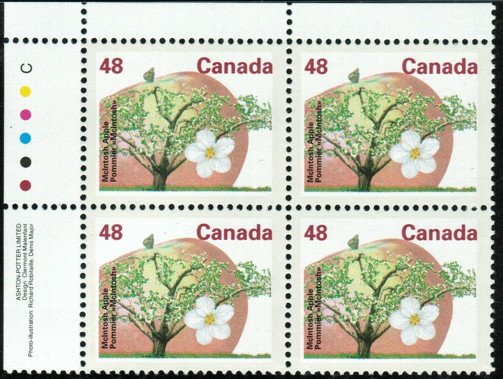 Canada sc#1363 Fruit Tree : McIntosh Apple, UL Ashton-Potter Impr ...