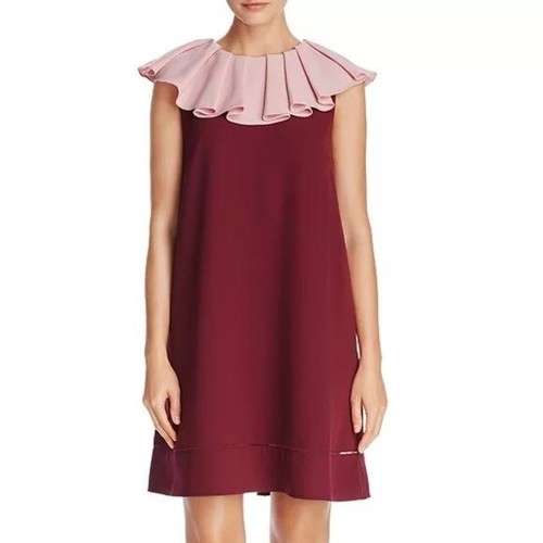 Ted Baker Clarees Shift Dress 2 6 Ruffle Collar Burgundy Red Pink ...