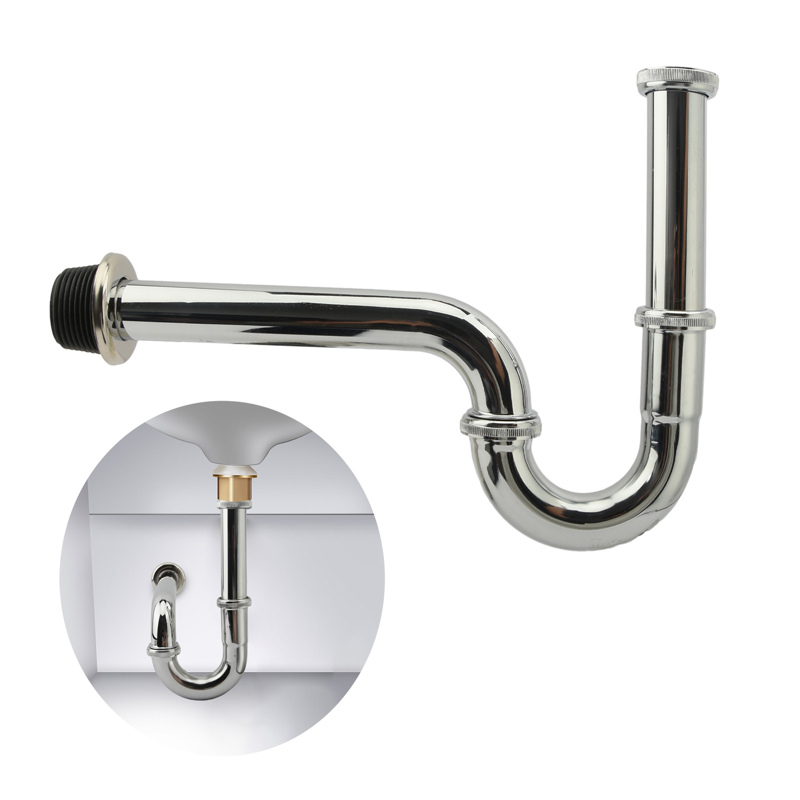 Drain Pipe Siphon Wash Basin Tube P Trap Stainless Steel Silver Solid ...