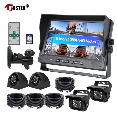 9" Quad Monitor 4x 1080P 4 PIN AHD Front/Sides/Rear View Cameras 32GB ...