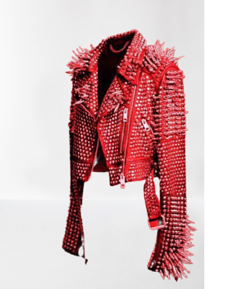 Women Red leather Long spikes Punk style Jacket, Women rock punk style ...