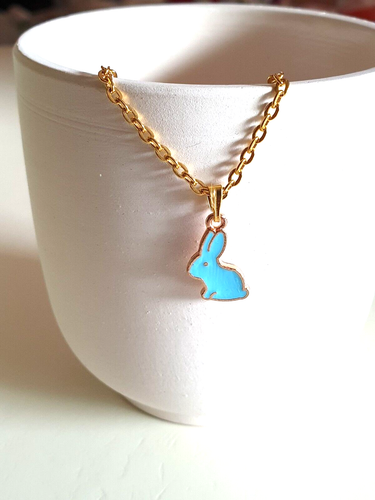 🐇Sweet Blue Enamel Rabbit Charm Pendant Gold Plated Necklace🐇 | eBay