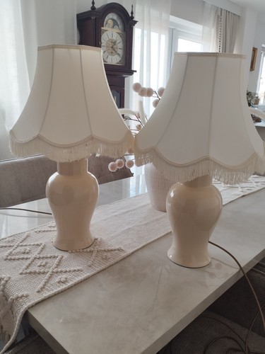 Pair of the Large Ceramic Table Lamp Beige Daybreak Hand 12" Tall | eBay UK