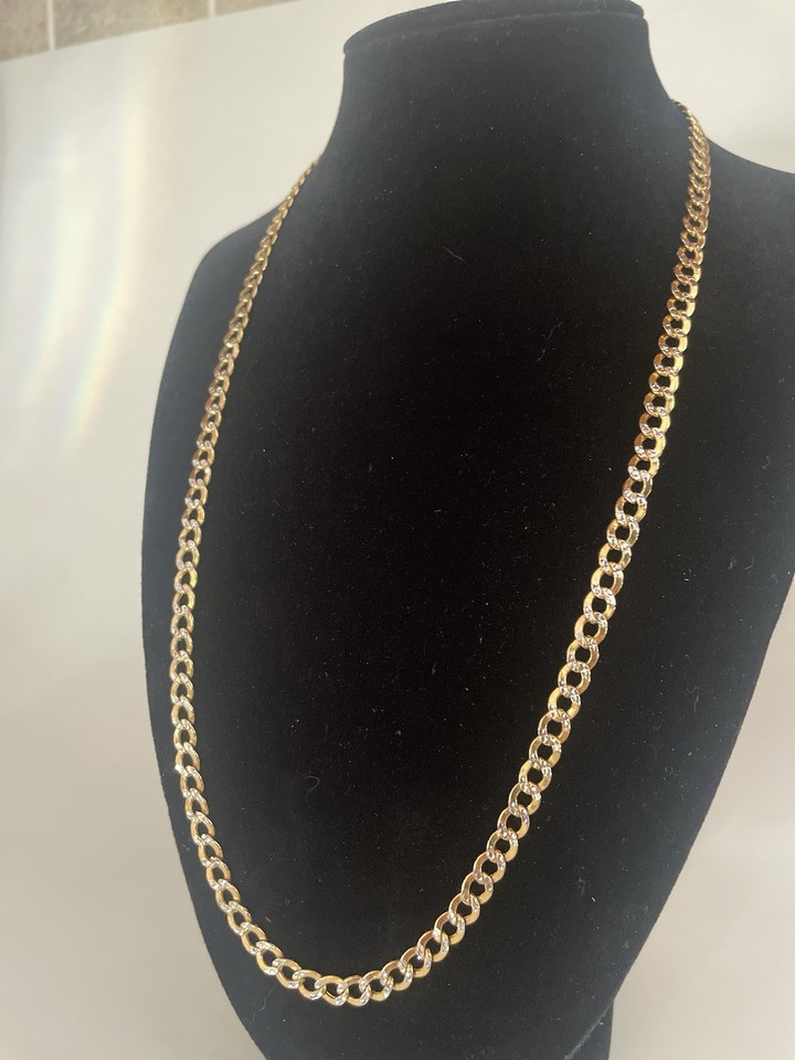 14k Gold Italian Curb Link Diamond Cut Chain | eBay