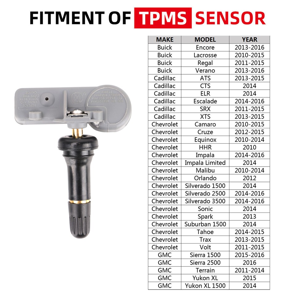 4pcs TPMS Tire Pressure Sensor For Buick Encore Lacrosse Regal 13581558 ...