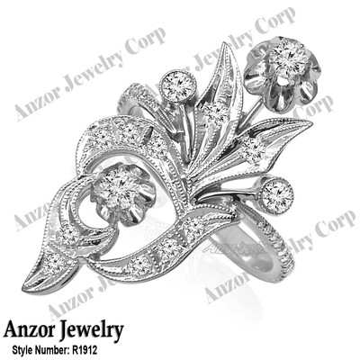 European Style Jewelry Genuine Diamond Ring in 14k Solid White Gold # ...