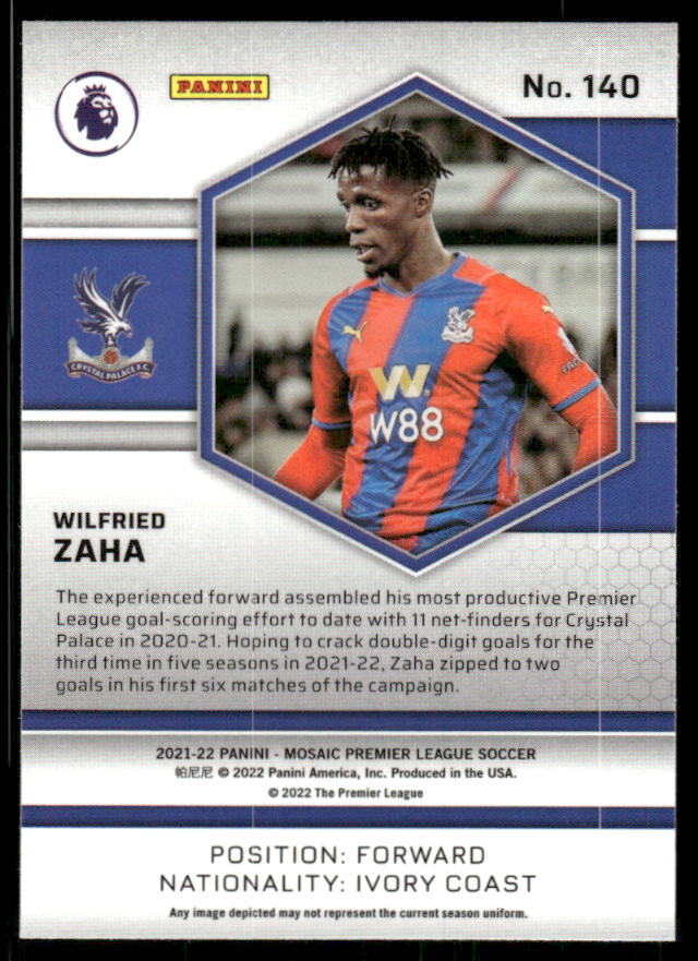 Wilfried Zaha 2021-22 Panini Mosaic Premier League #140 Crystal Palace ...