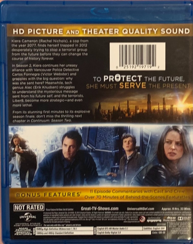 Continuum: Season Two 2 (Blu-ray Disc, 3-Disc Set) Syfy Time Travel TV ...