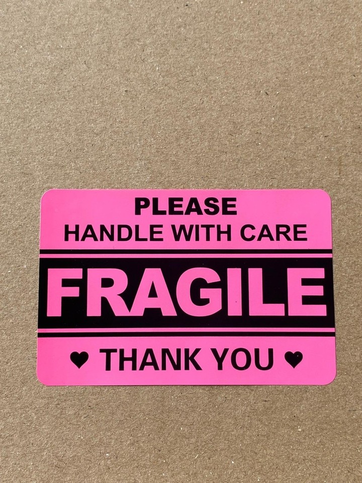 2x3 inch 100PCS Pink Black Fragile Stickers Thank You Adhesive Label ...