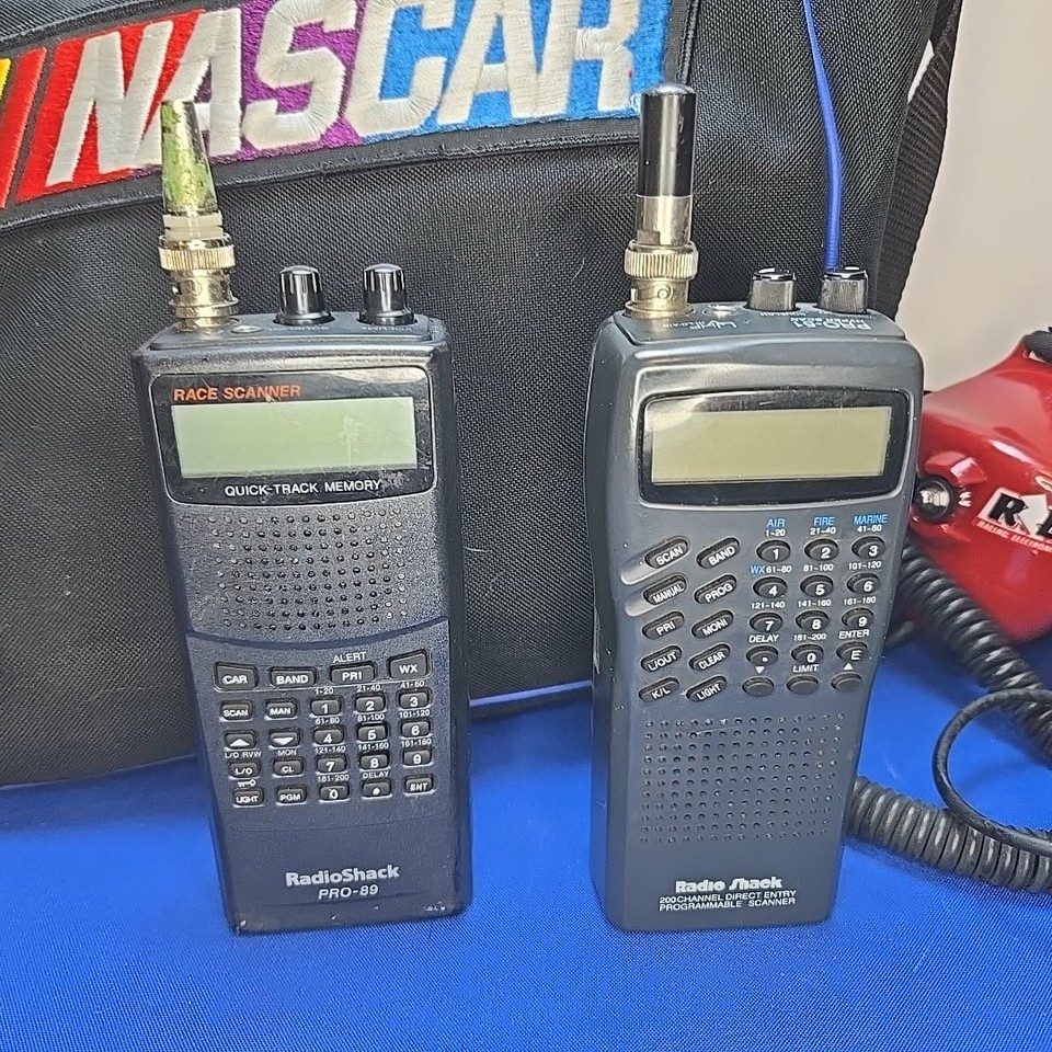 2 Radio Shack NASCAR PRO-51 & 98 Channel Racing Scanner 3 Headsets ...