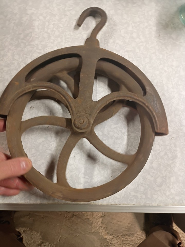 Antique Cast Iron Well Pulley Farm Wheel Barn Steampunk Style WORKS ...