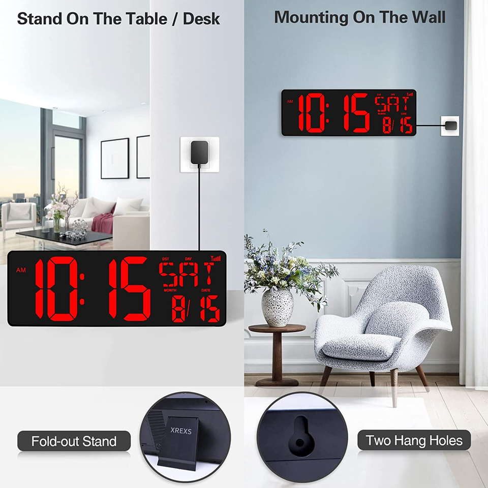 XREXS Large Digital Wall Clock Wifi Sync, 16.5 in Large Display Wall ...