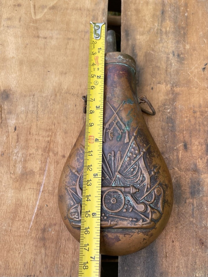 EMPTY Antique Embossed Brass Colts Cannon Design Gun Powder Holder Horn ...