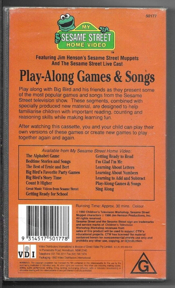 SESAME STREET : Play-Along Games & Songs (Pal Vhs Video Tape) near new ...