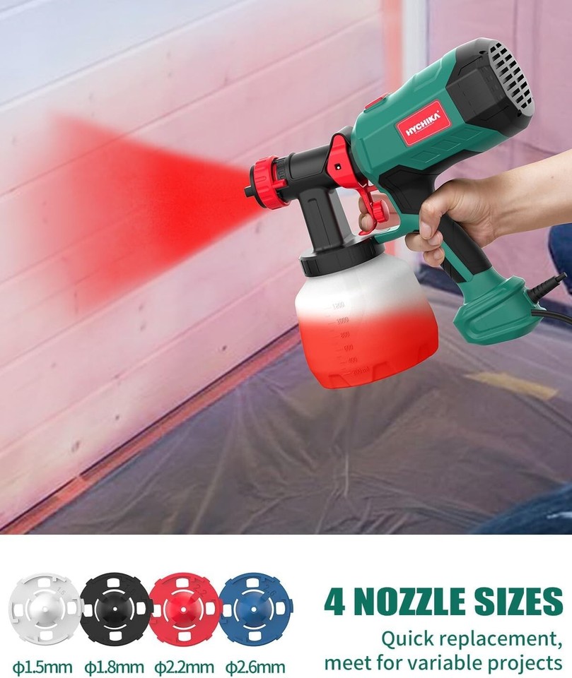 700W Paint Sprayer, HYCHIKA High Power HVLP Spray Gun with Cleaning ...