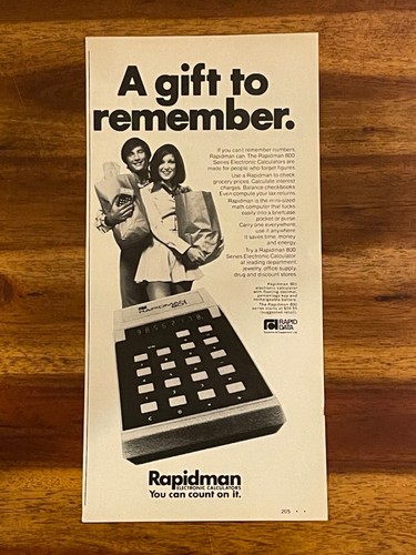 Vintage 1973 Rapidman Electronic Calculators Print Ad “A Gift to ...