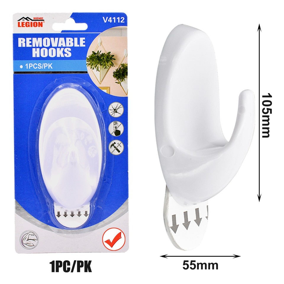 Removable Hooks Self Adhesive Wall Hanging Utility Hook 4 Sizes | eBay ...