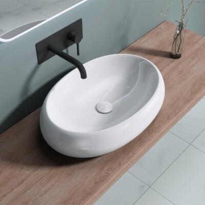 Bathroom Wash Sink Ceramic Countertop Oval White Shallow Basin Fill ...