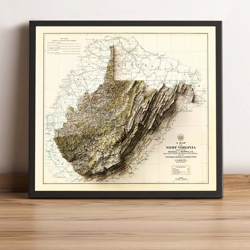 West Virginia Map, West Virginia 2D Relief Map - 2D Flat Print | eBay
