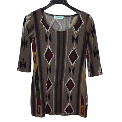 Chris & Carol Multicolor Aztec 3/4 Sleeve Sweater Dress Women's Size ...