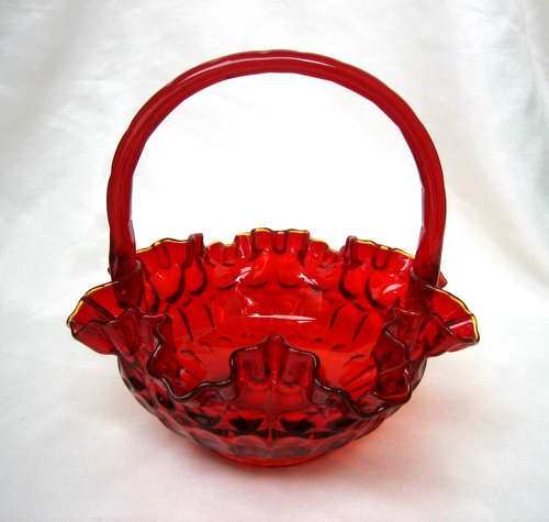 Fenton Art Glass Ruby Red Amberina Thumbprint Colonial Basket | eBay