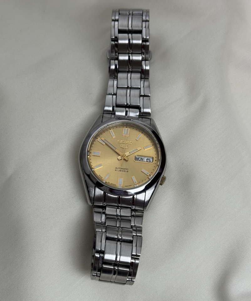 Vintage Seiko 5 Automatic Gold Checkered Dial Day/Date Men's Wrist ...