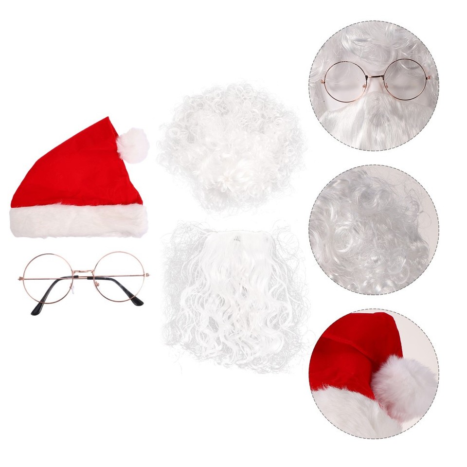 1 Set/4pcs Santa Beard Wig Hat Glasses Christmas Party Cosplay Santa ...
