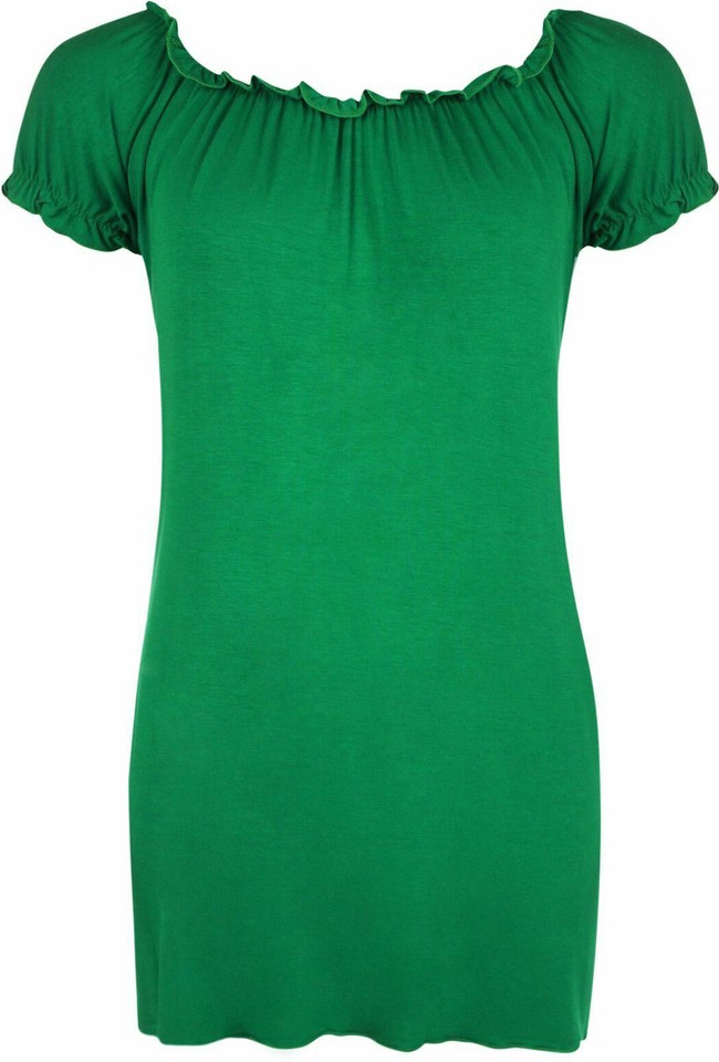 Women Plain Off Shoulder Ladies Elasticated Gathered Gypsy Boho Top 14 ...