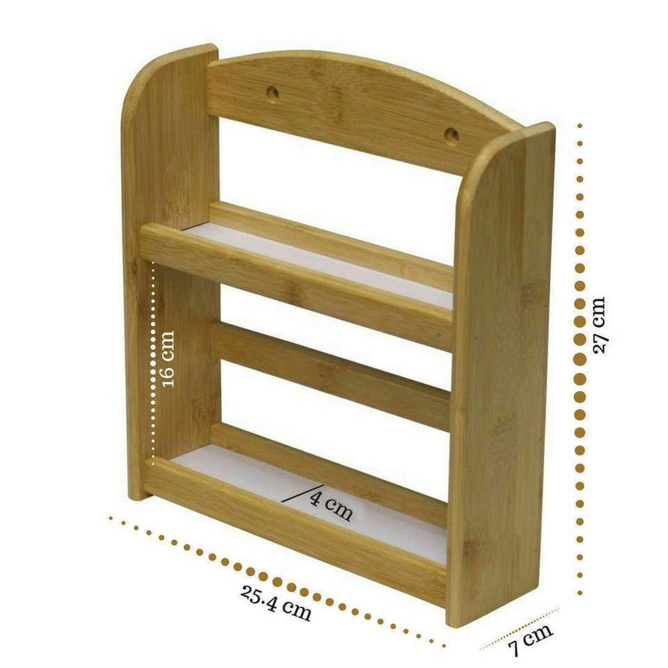 2 & 3 TIER BAMBOO WOOD SPICE RACK HERB HOLDER SPICES JARS STAND KITCHEN ...