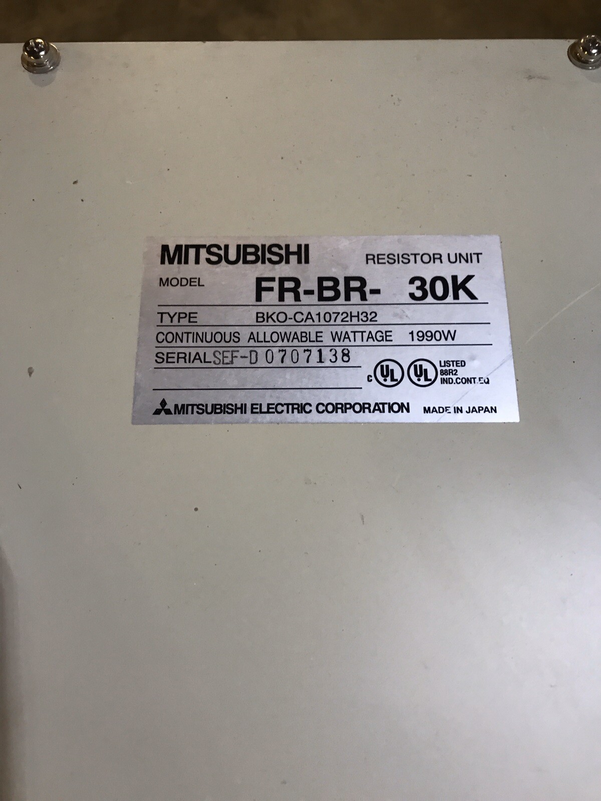 Mitsubishi FR-BR-30K, Resistor Unit, Type BKO-CA1072H32, FRBR30K, BKOCA1072H32 | eBay