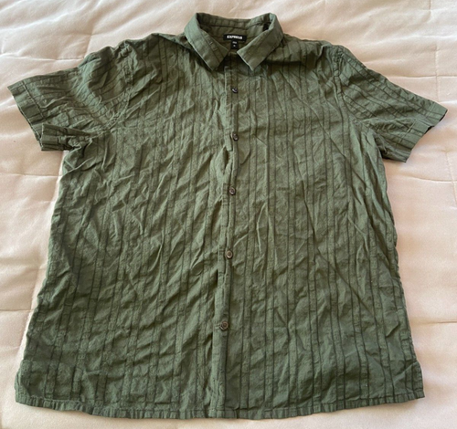 EXPRESS Men's Dark Green Short Sleeve Button Up Cotton Shirt Size XL | eBay