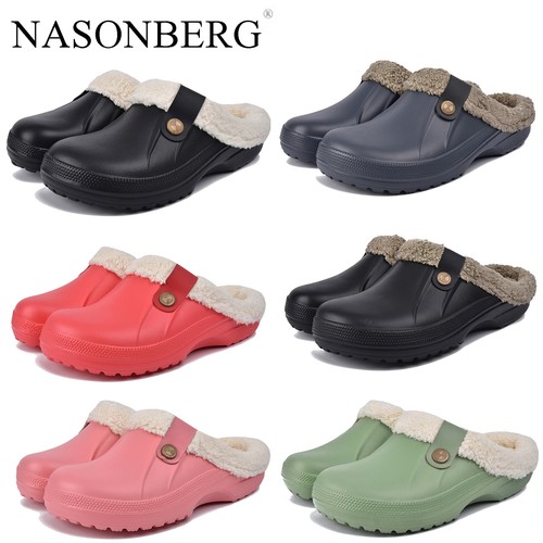 Womens Waterproof Thermal Clogs Mules Mens Fur Lined Garden Shoes House ...